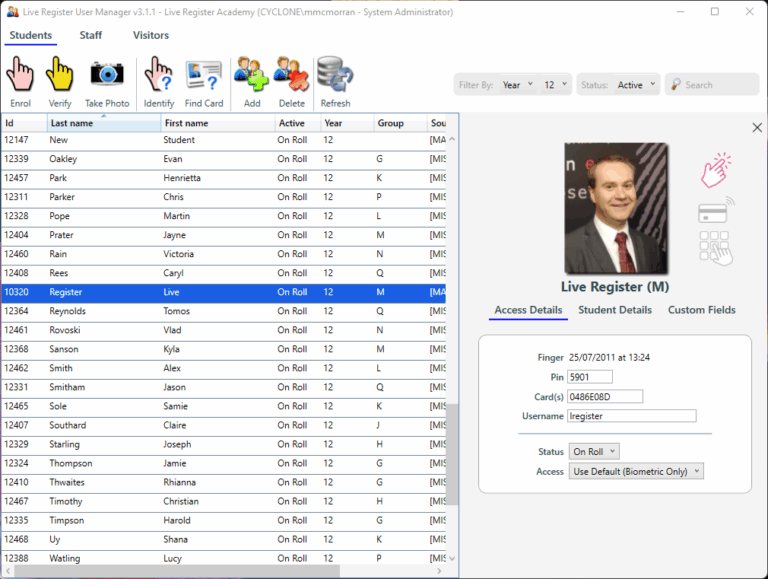 User Manager – Live Register
